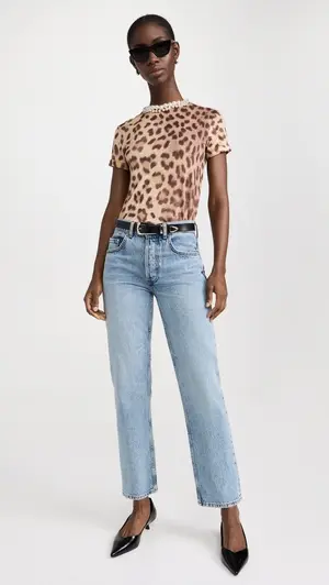 Zimmermann Crush Shrunken Linen Tee In Dark Leopard - 30% Off